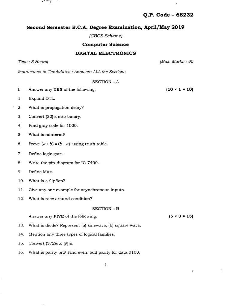 BCA 2 Sem Digital Electronics May 2019 | PDF