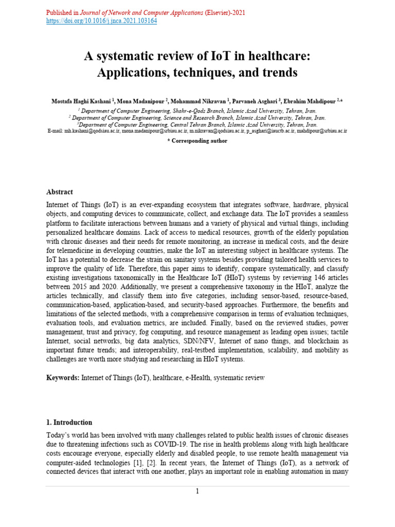 A Systematic Review of IoT in Healthcare | PDF | Internet Of Things | Computer Network