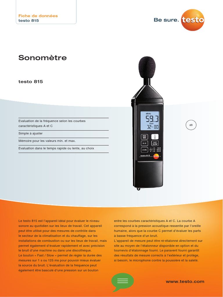 Sonomètre Testo 815 : Mesures Sonores Précises | PDF | Acoustique | Son