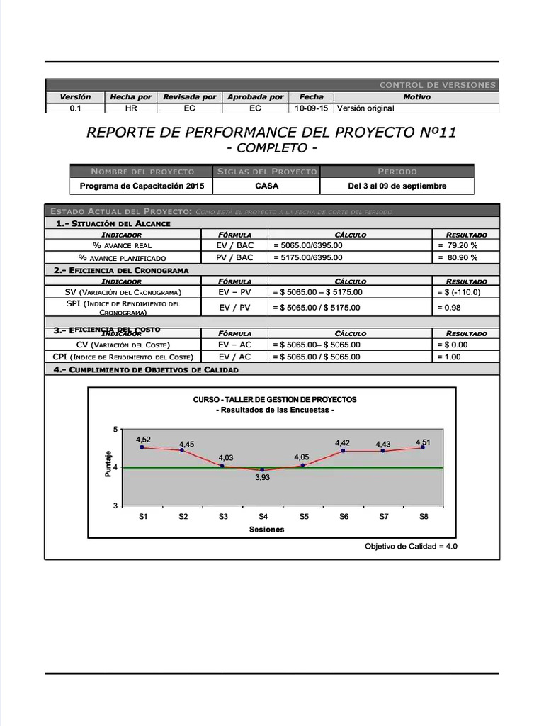 MODELO - Reporte Sobre Performance de Un Proyecto | PDF