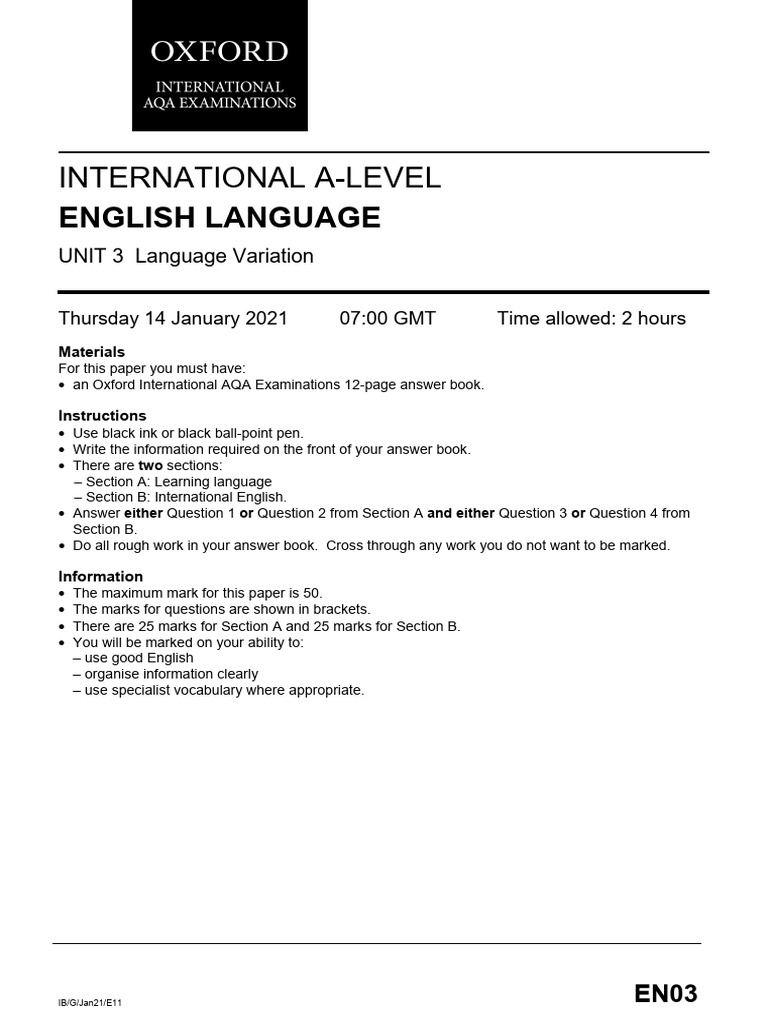 A Level English Language Unit 3 Question Paper Jan21 (1)hhh | PDF ...