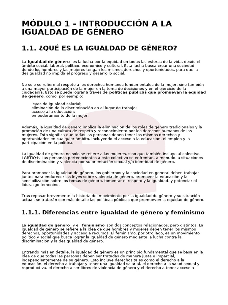 Modulo 1 Introduccion A La Igualdad de Genero | PDF | Estudios de género | Igualdad de género