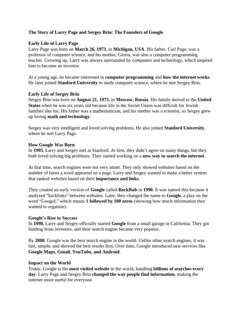 Larry Page and Sergey Brin: Google Founders | PDF | Alphabet Inc ...