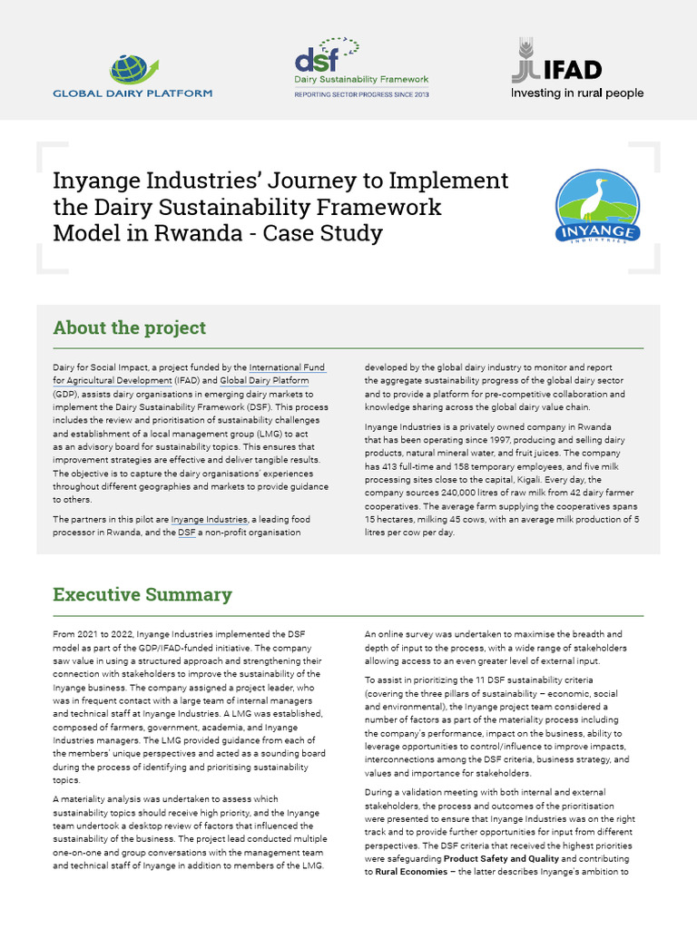 DSF IFAD Case Study Inyange Industries | PDF | Sustainability | Dairy