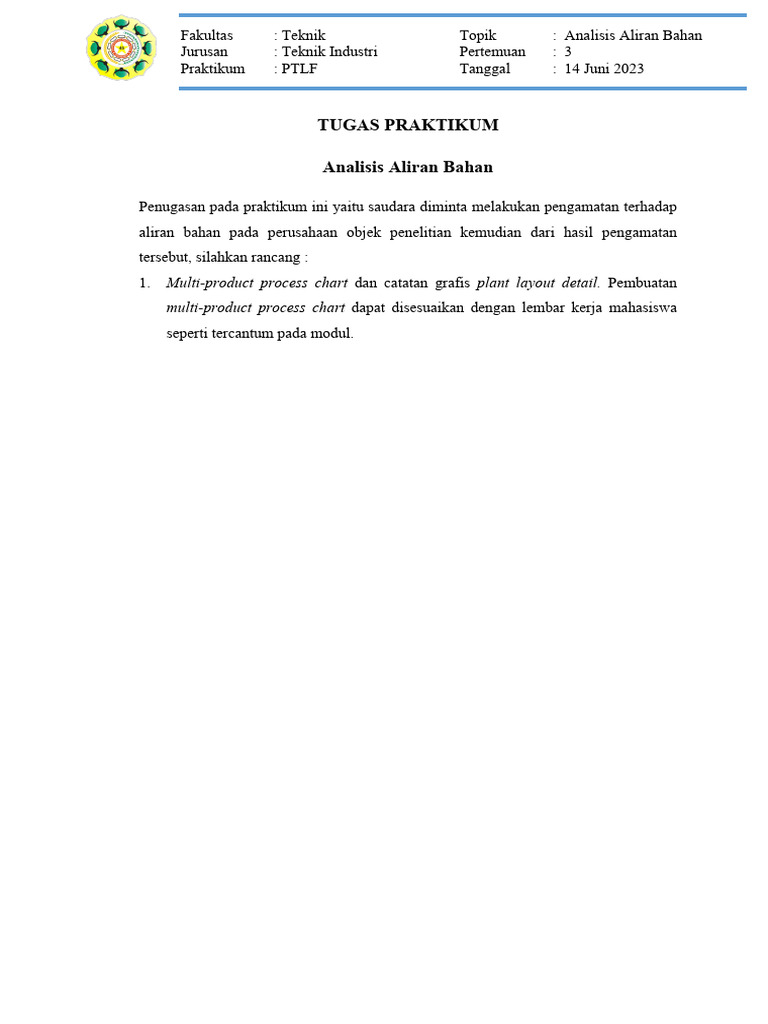 Tugas Praktikum Analisis Aliran Bahan: Multi-Product Process Chart Plant Layout Detail. Multi ...