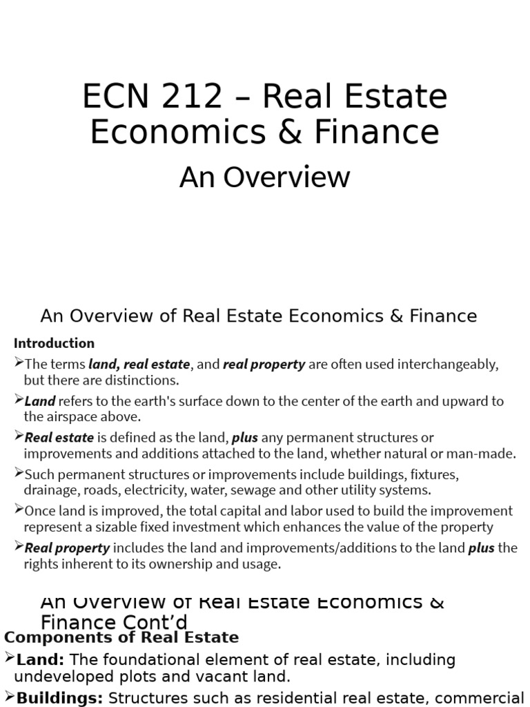 ECN 212: Real Estate Economics Overview | PDF | Real Estate Investment ...