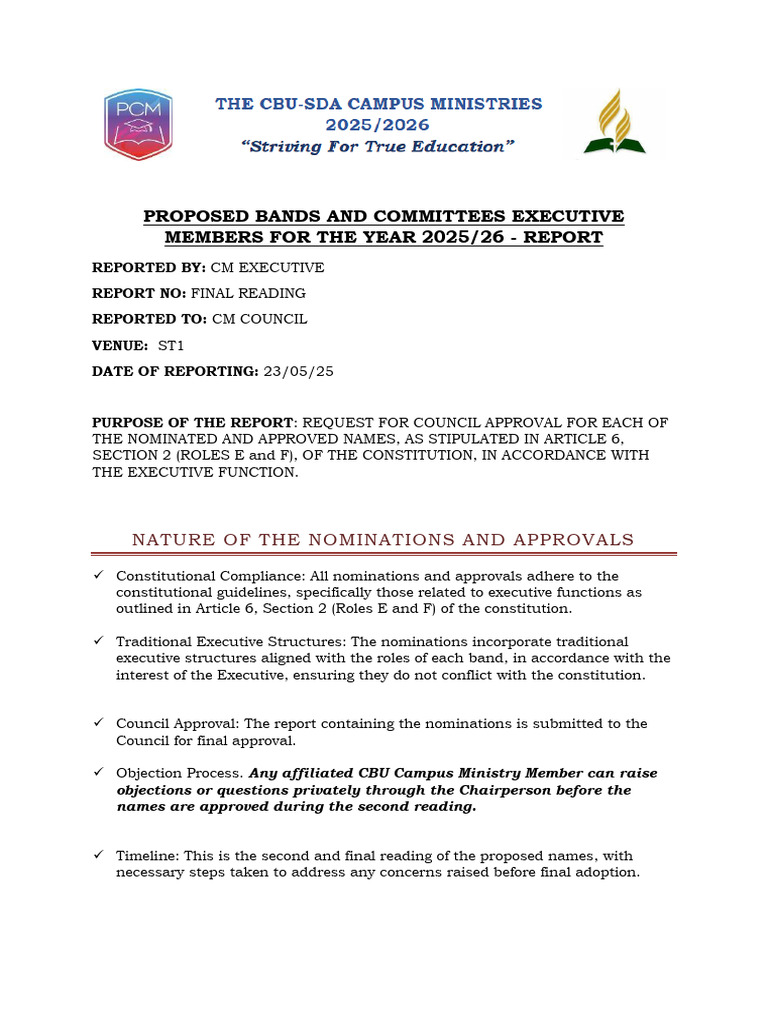 Proposed Band and Committee Members Report | PDF | Meetings