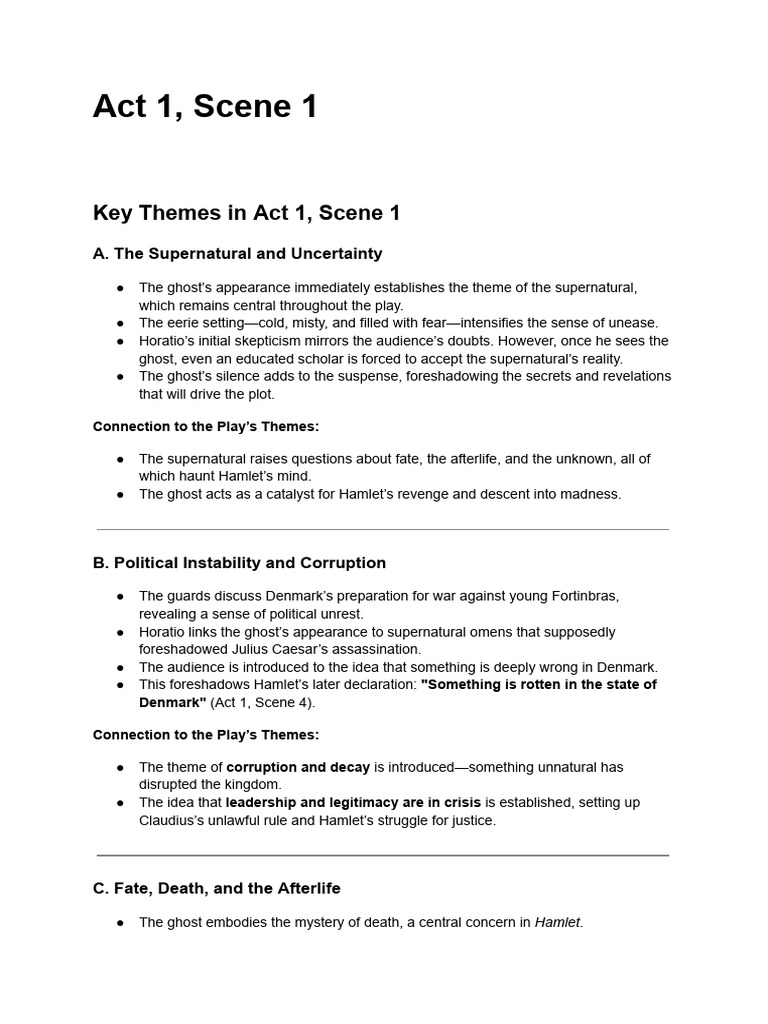 Hamlet Act One Analysis | PDF | Hamlet | Ghosts