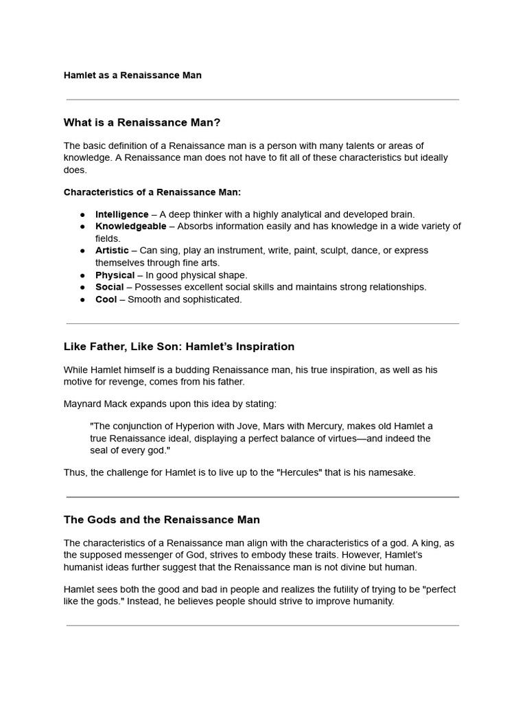 Hamlet As A Renaissance Man | PDF | Hamlet