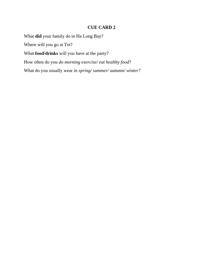 Cue Card 2 | PDF