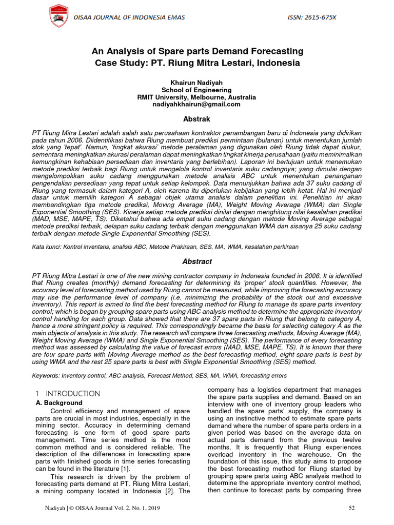 An Analysis of Spare Parts Demand Foreca | PDF | Forecasting | Moving ...