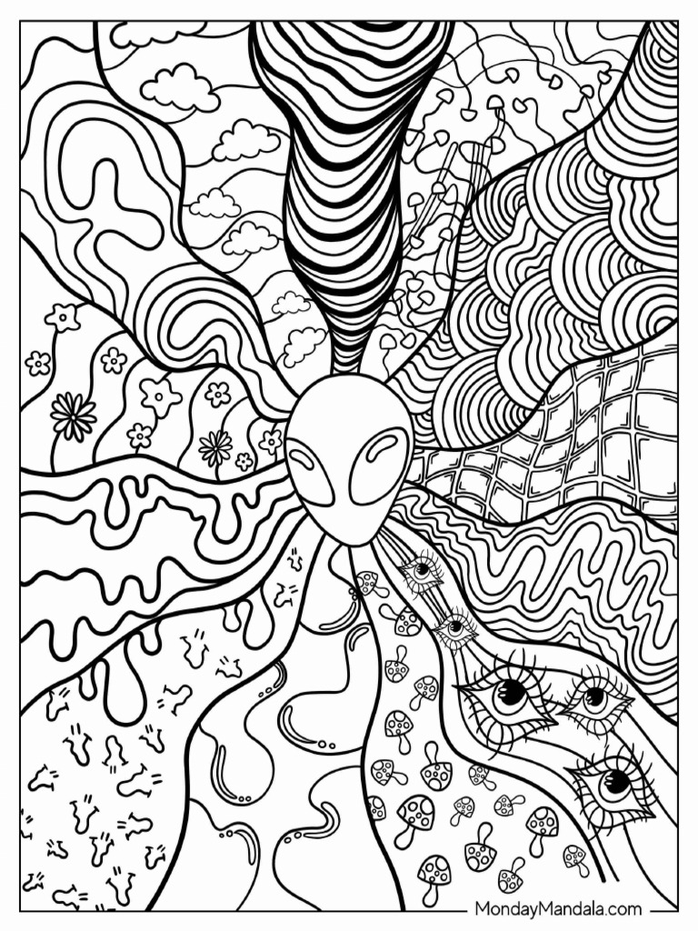 Cosmic and Trippy Zentangle With Alien | PDF