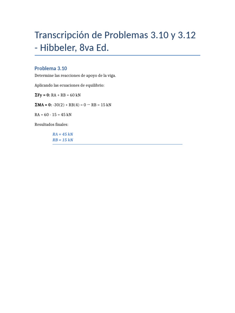 Transcripcion Problemas 3.10 y 3.12 Hibbeler | PDF
