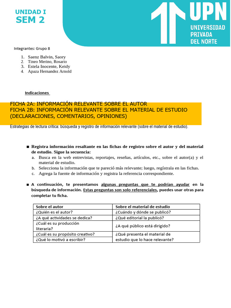 Ficha 2a-2b - Información Relevante Sobre Autor y Material de Estudio 1 | PDF