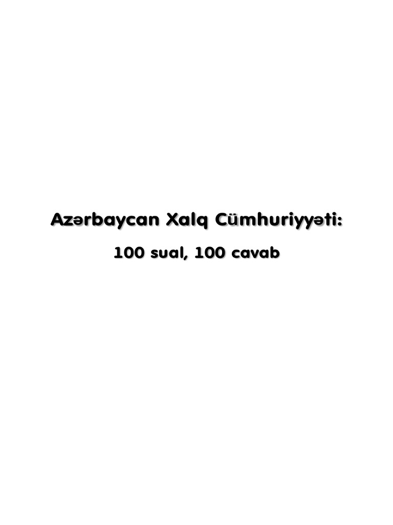 Azerbaycan Xalq Cumhuriyyeti 100 Sual 100 Cavab | PDF