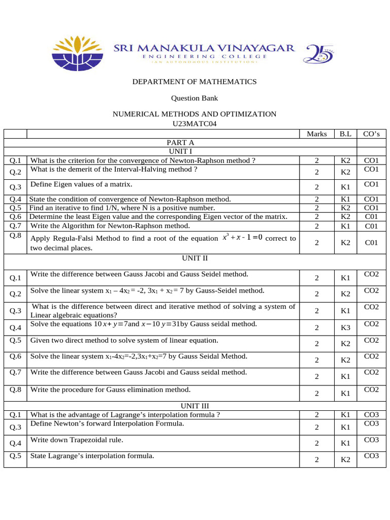 NMO - Question - Bank Guna | PDF | Algebra | Linear Algebra