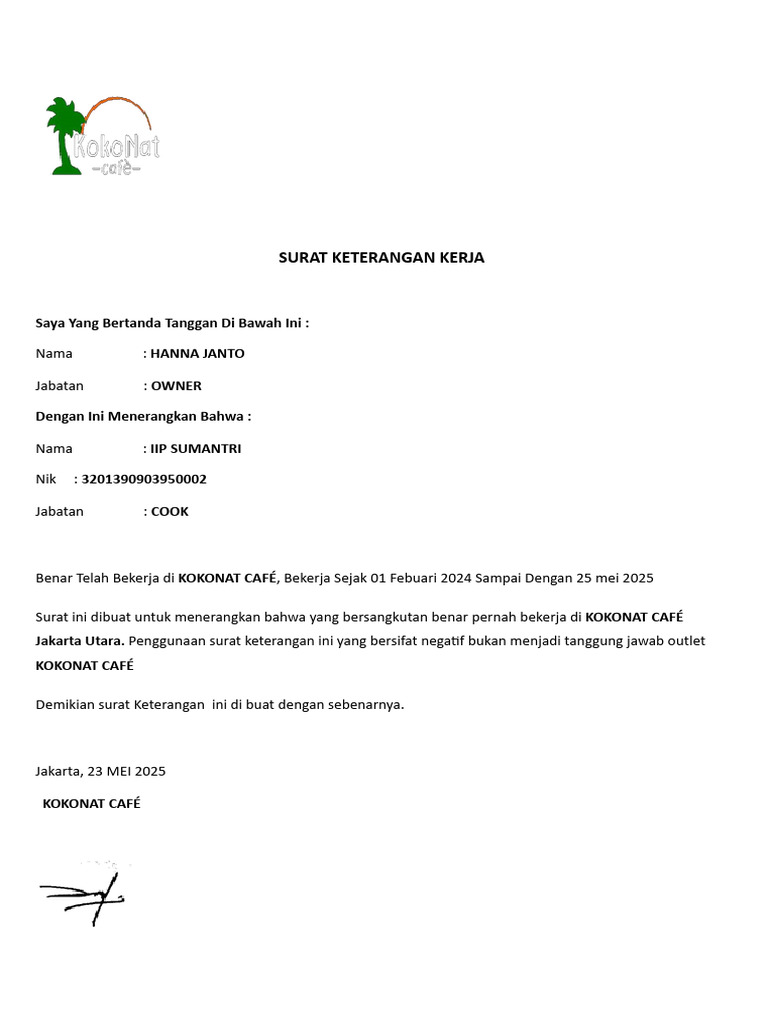 Surat Keterangan Kerjaa Aip-1.Docx 20250531 080732 0000 | PDF