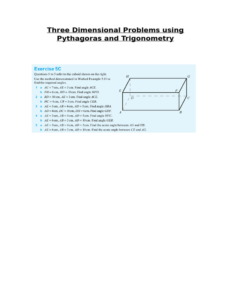 3D Pythagoras and Trigonometry WORKSHEET | PDF