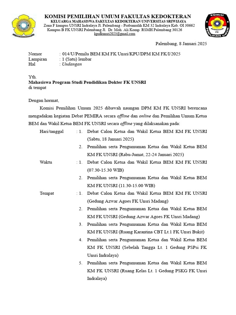 Surat Undangan PSPD Pemira 2025 | PDF