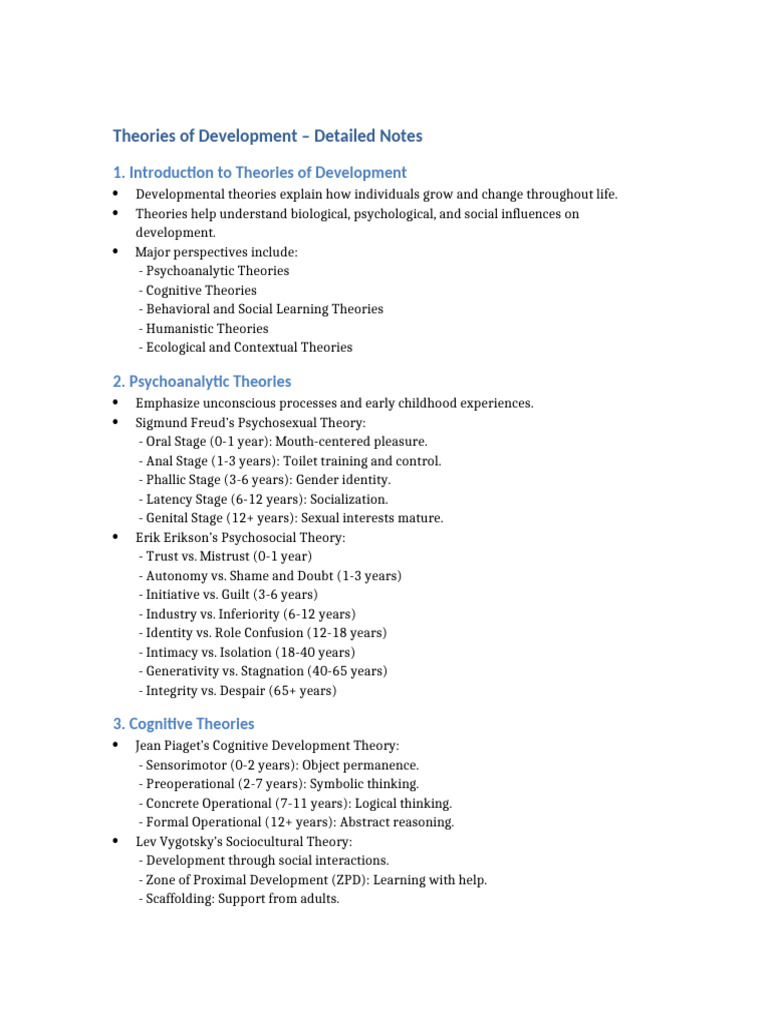 Overview of Developmental Theories | PDF | Psychoanalytic Theory ...