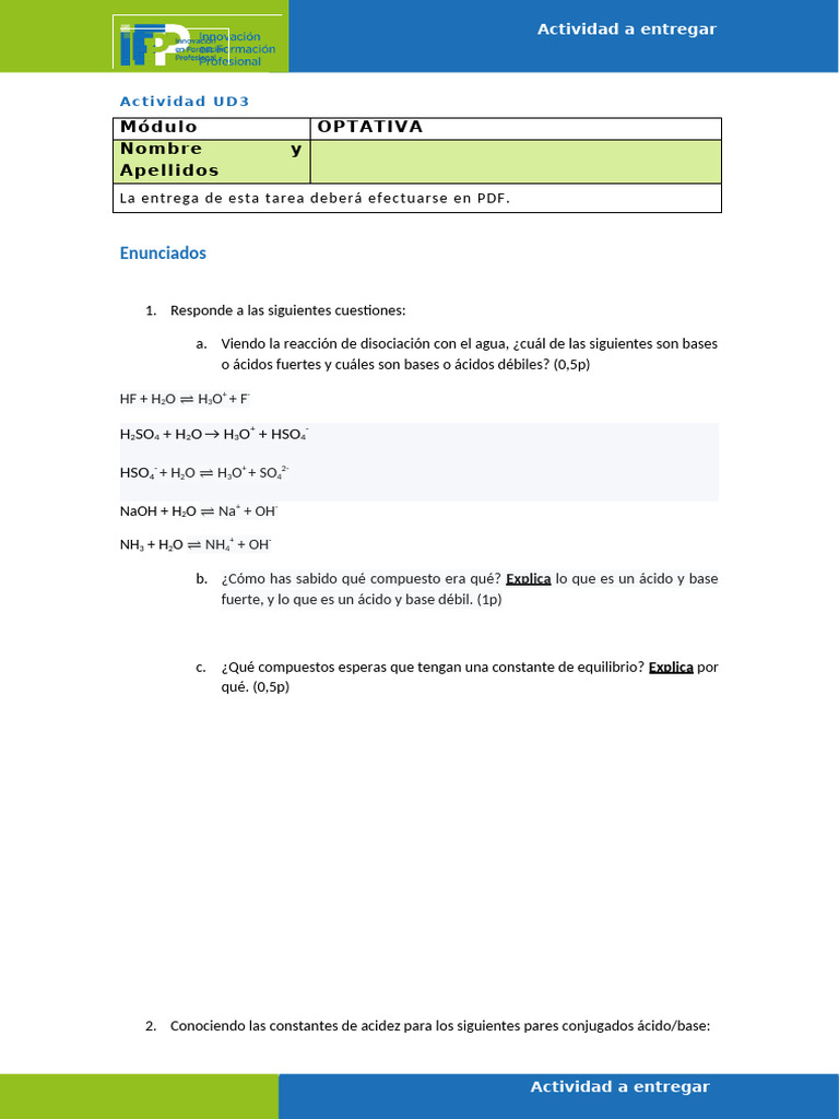 UD3.Ejercicios Ácido Base 1 | PDF | Ácido | Constante de disociación ácida