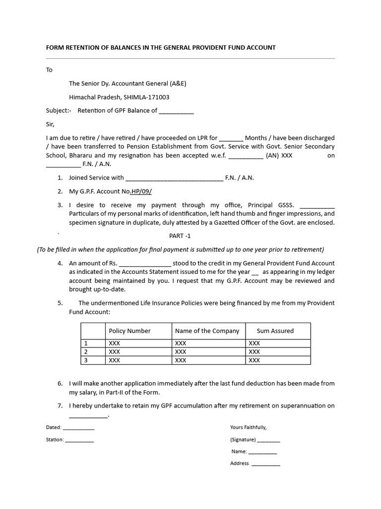 Retention of Balances in The General Provident Fund Account | PDF ...