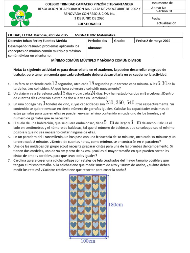 Taller 2 Matematica Segundo Desempeño | PDF