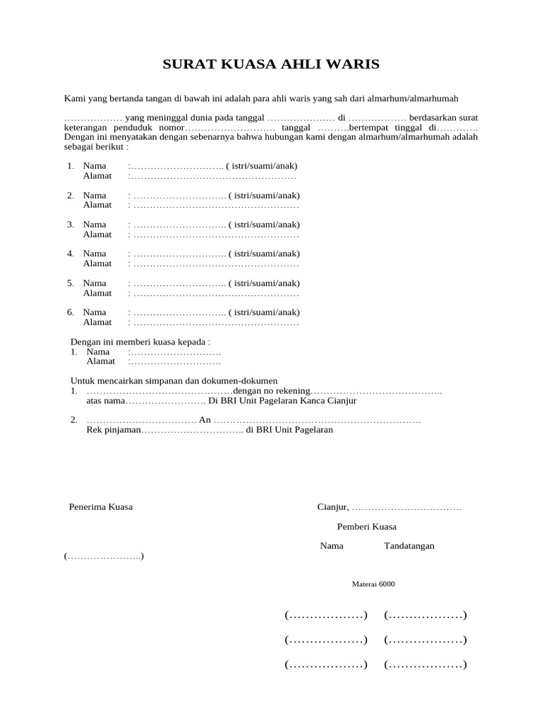 Surat Kuasa Ahli Waris | PDF