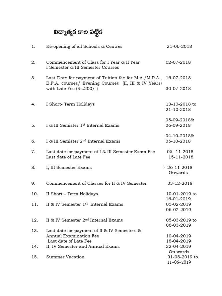 PSTU 2018-19 Academic Calendar, SPTU 2018-19 Academic Calendar | PDF