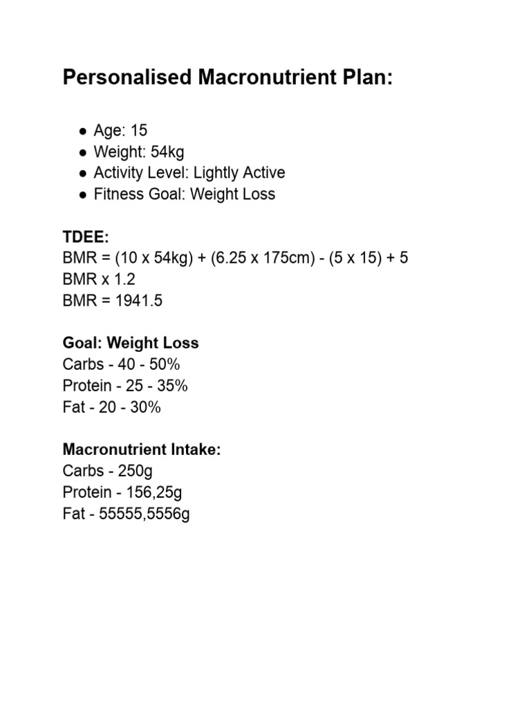 Personalised Macronutrient Plan | PDF