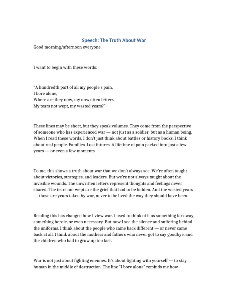 Grade9 Speech The Truth About War | PDF
