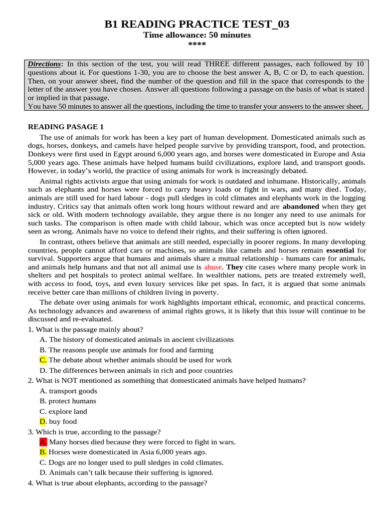 b1 Reading Practice Test - 03 | PDF | Pet | Horses