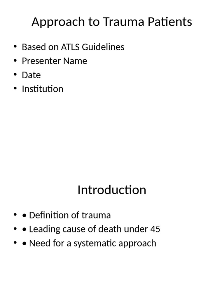 Trauma Patient Management Overview | PDF | Major Trauma | Diseases And ...