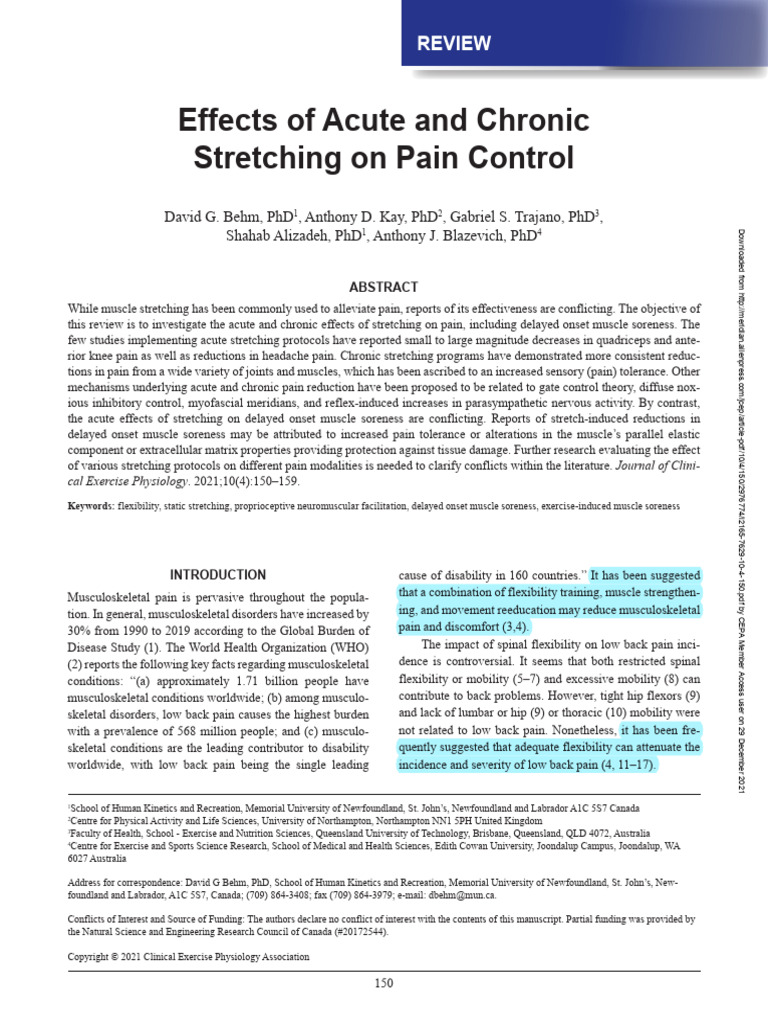 Behm Et Al 2021 Alongamento e Controle Da Dor | PDF | Pain | Physiology