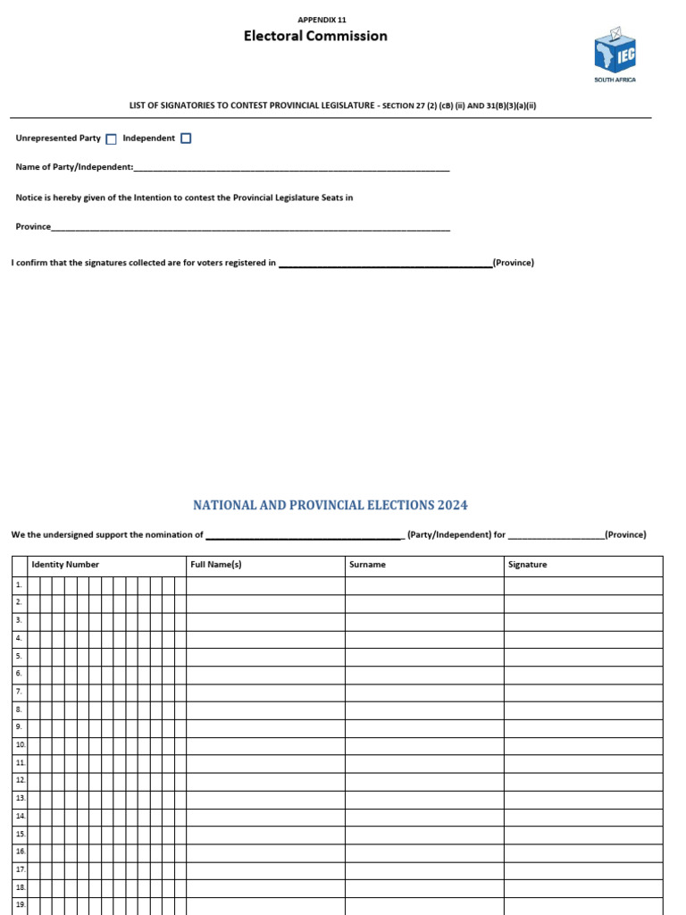 Appendix 11 - List of Signatories Provincial Legislature | PDF