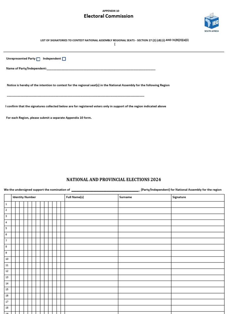 Signatories for National Assembly Seats | PDF