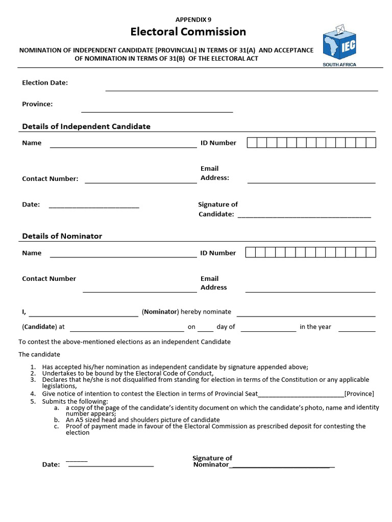 Appendix 9 - Independent Ward Candidate Nomination and Acceptance ...