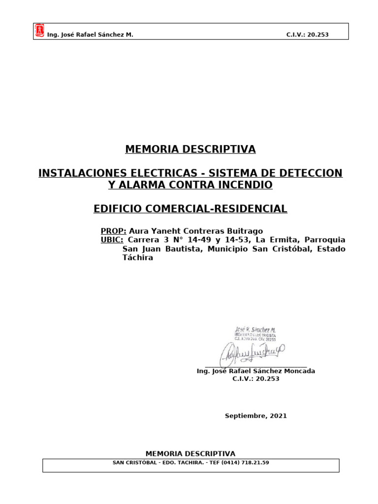 Memoria Edf Comercial Residencal Yanet | PDF | Conductor electrico | Aislador (Electricidad)