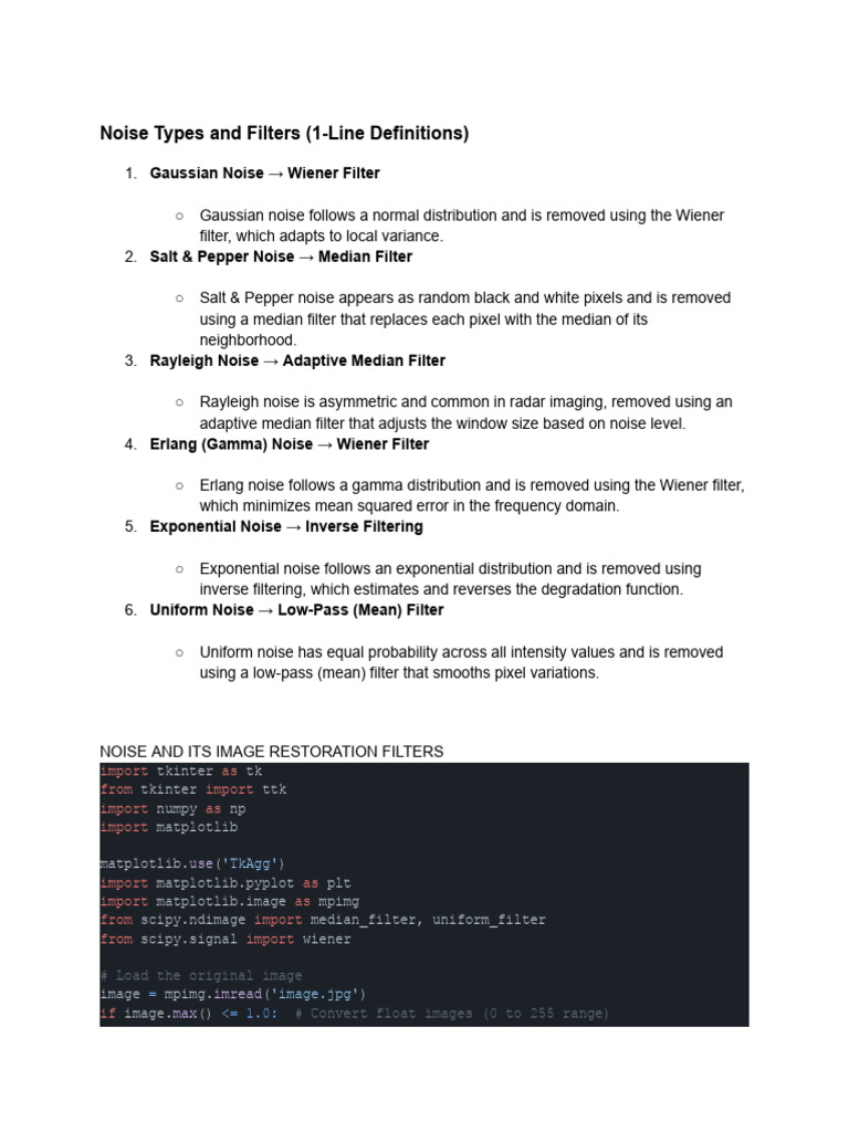 Image Noise Types and Filters Guide | PDF | Low Pass Filter | Median