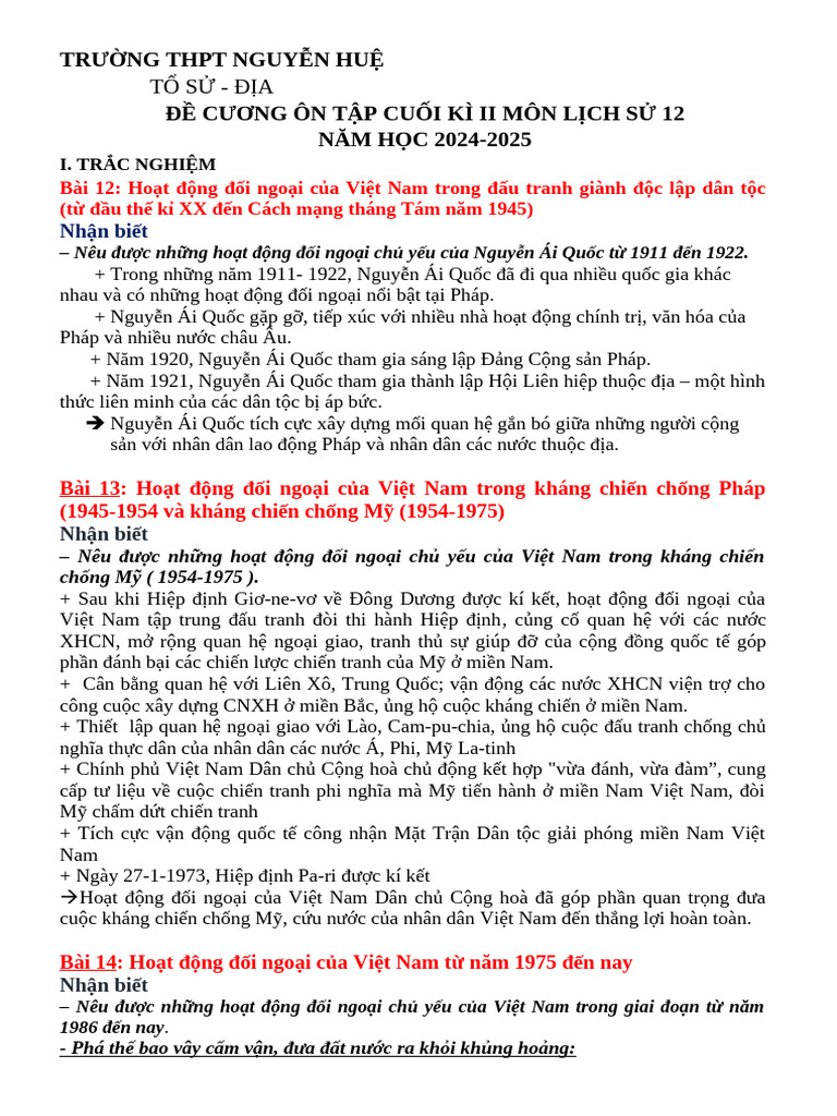 Decuong - Su12 - CK2-2024-2025 T 1 | PDF