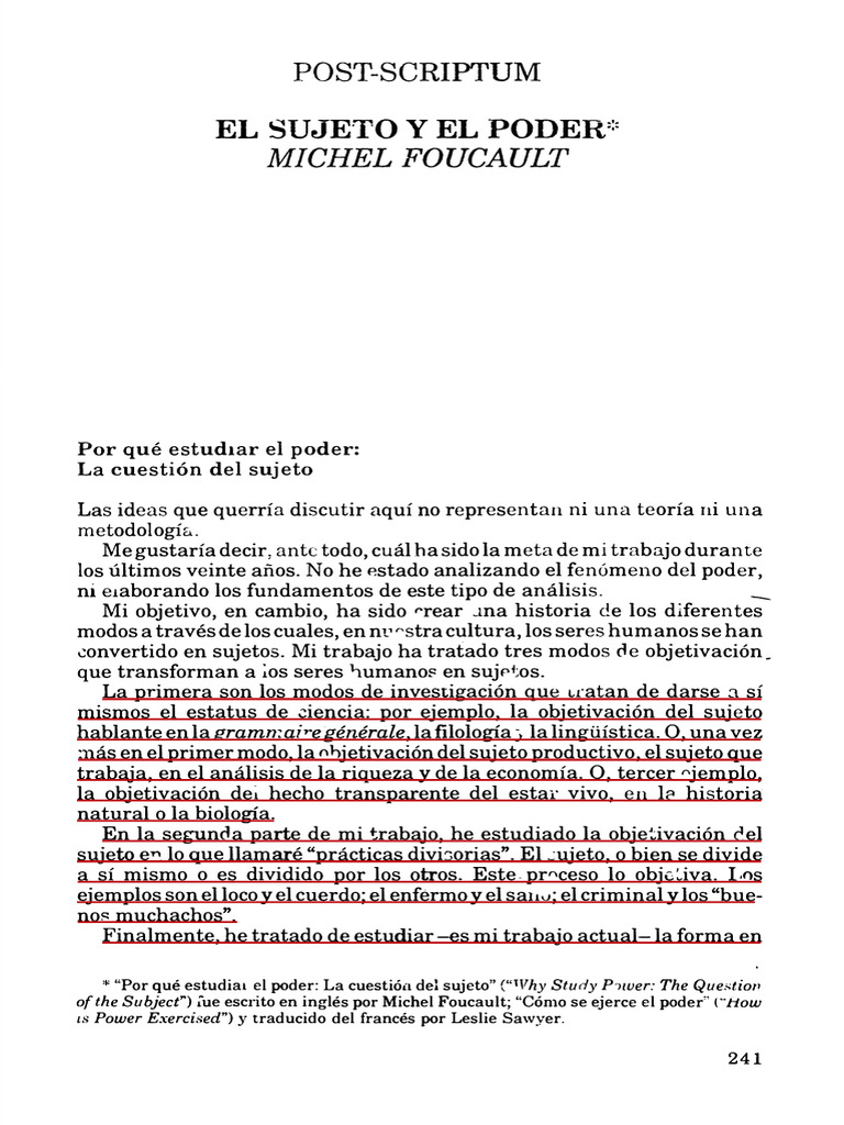 Foucault - El Sujeto y El Poder | PDF | Comunicación | Institución