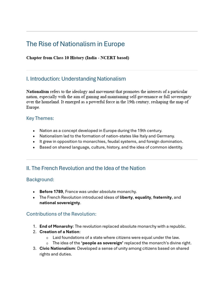 Class 10th Rise of Nationalism in Europe Notes | PDF | German Empire ...