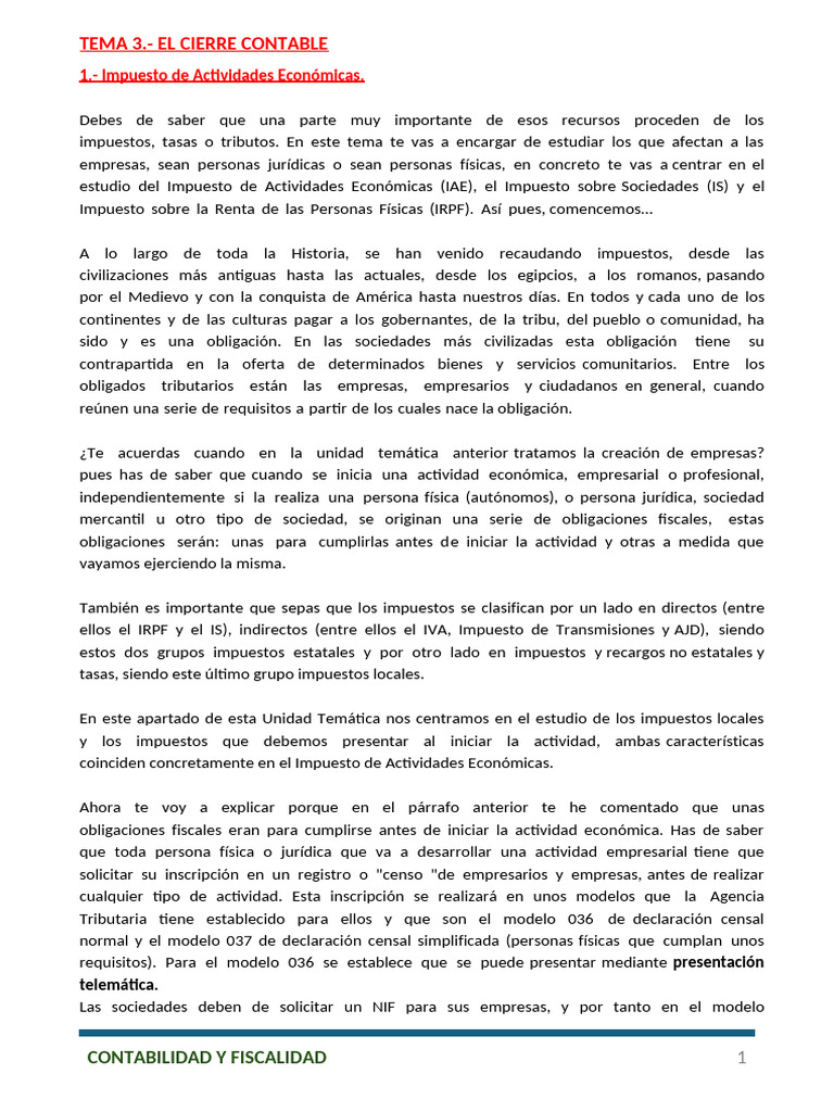 Tema 02. - Obligaciones Contables y Fiscales Del IAE, Impuesto de Sociedades e IRPF - Paquete ...