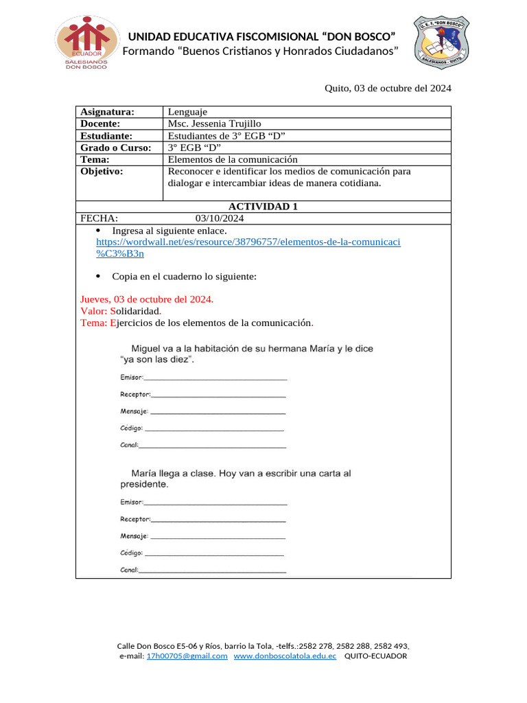 4cd63f34 Guias de Actividades 03102024 | PDF | Comunicación