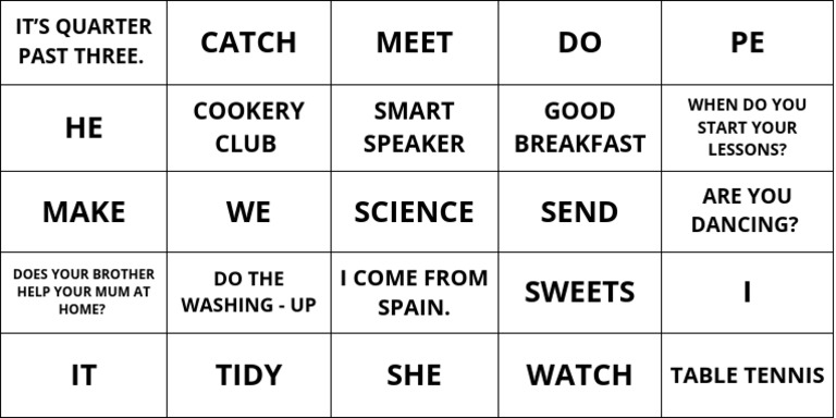 Bingo A1 Gael Words | PDF