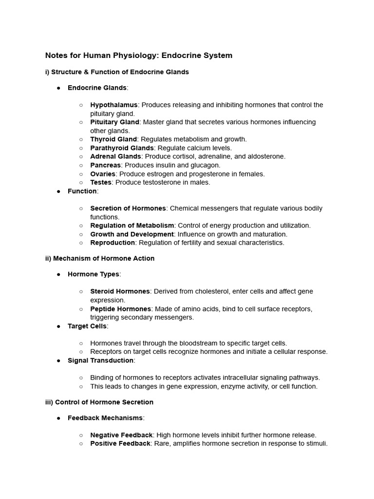 Notes For Human Physiology - Endocrine System | PDF | Hormone ...