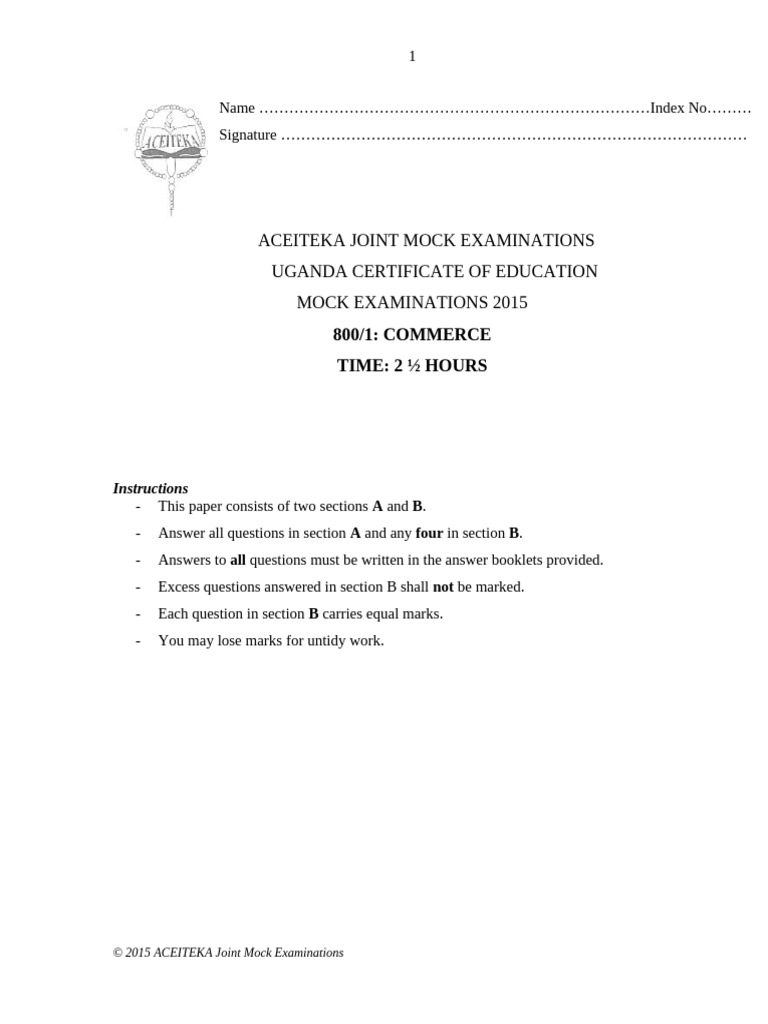 S4 ACEITEKA Joint Mock 2015 Commerce | PDF | Demand | Dividend