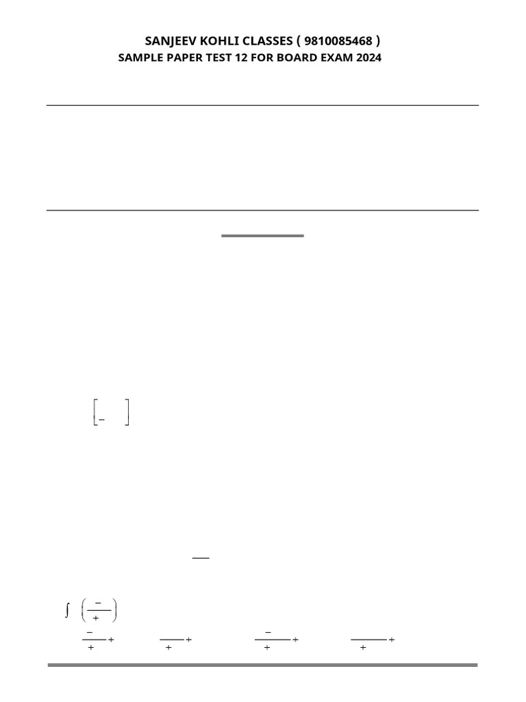 Class XII Mathematics Sample Paper 2024 | PDF | Mathematics ...