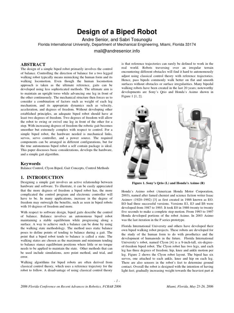 Design Of A Biped Robot Pdf Robotics Microcontroller