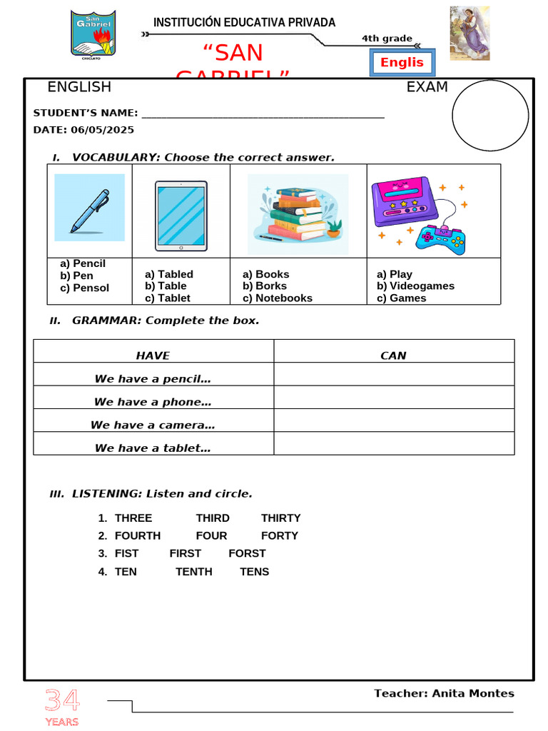 Cuarto - Exam Bim 1 | PDF